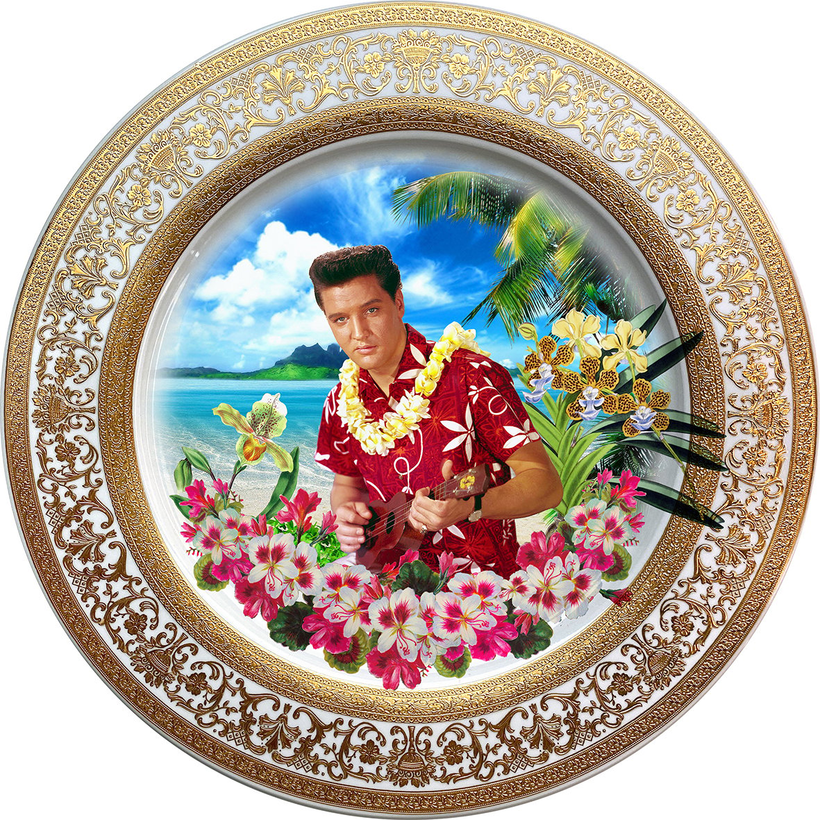 Blue Hawaii - Large fine China Plate - #0745 | Artefacto Madrid