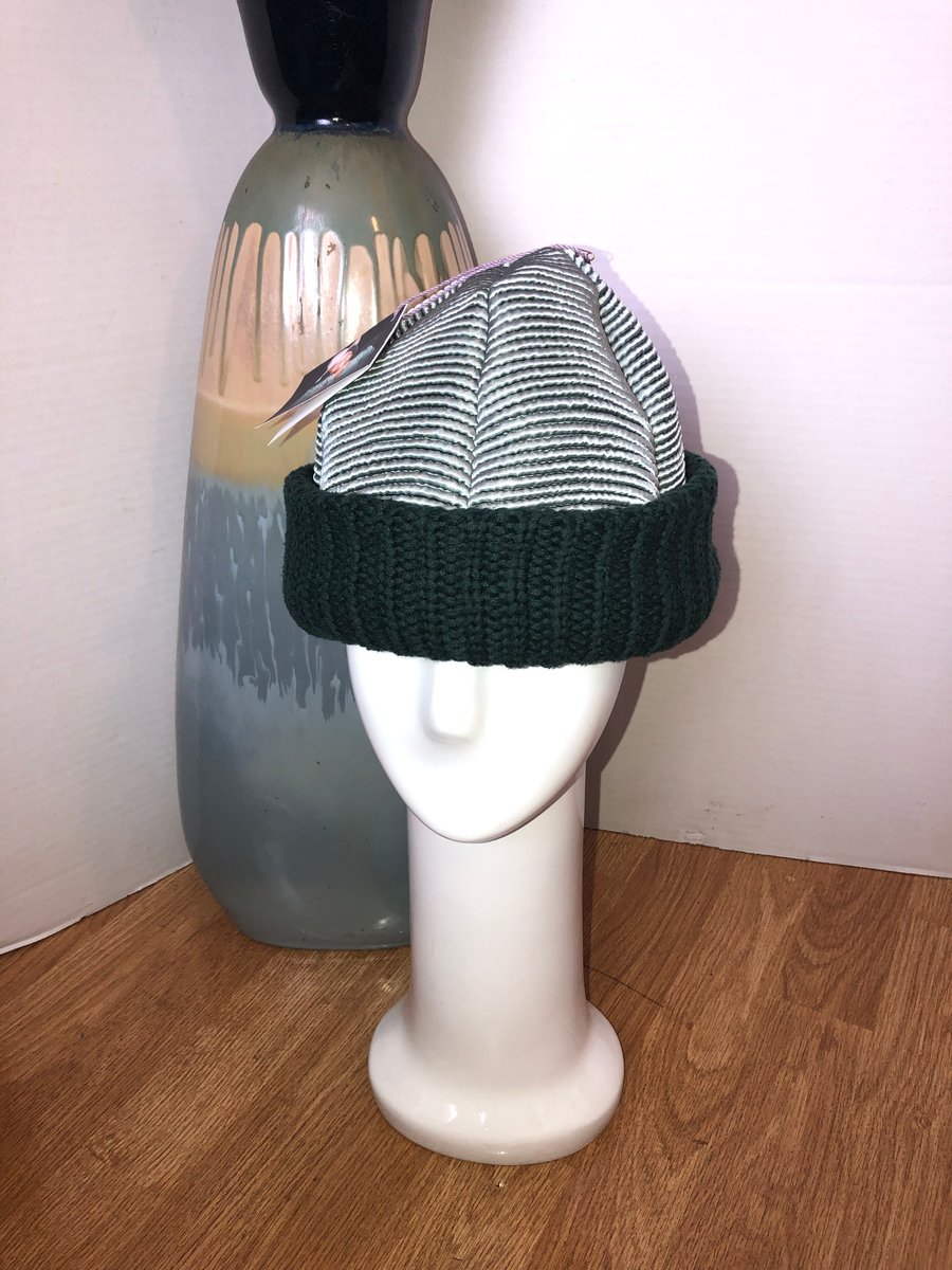H.O.D. Knitted Brim Hat Mint Green Silky Stitch Detail Fabric Crown W ...