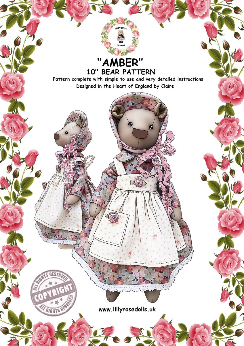 AMBER the Bear 10 inch sewing pattern, with full instructions designed ...