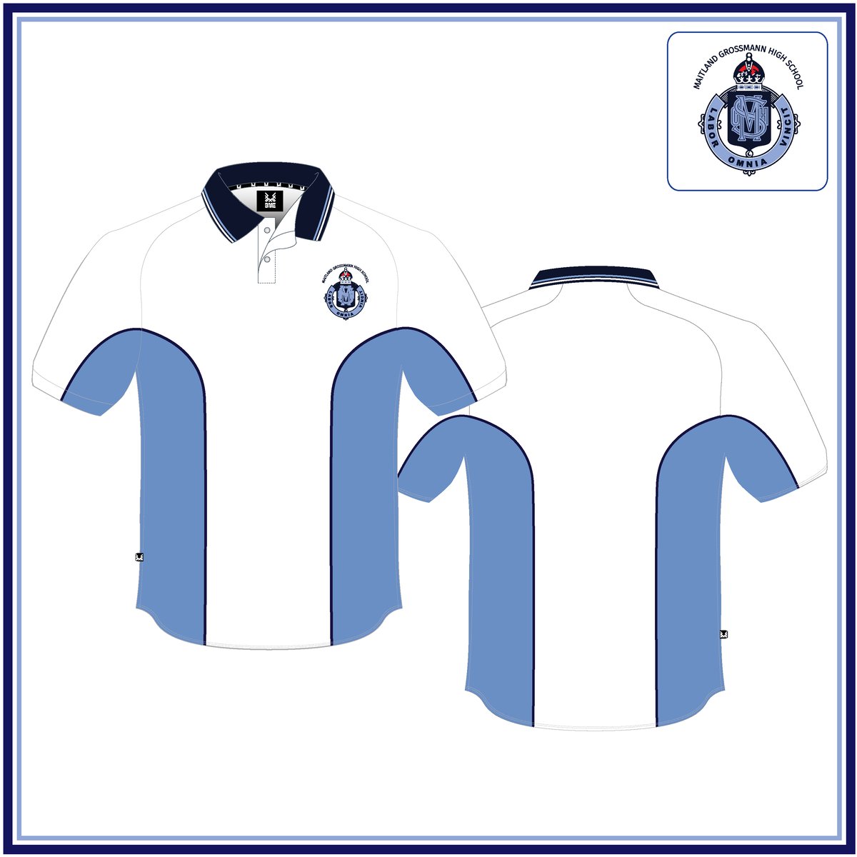 BME - Unisex Junior Polo Shirt - White/Sky/Navy Panels $40.50 | MGHS ...