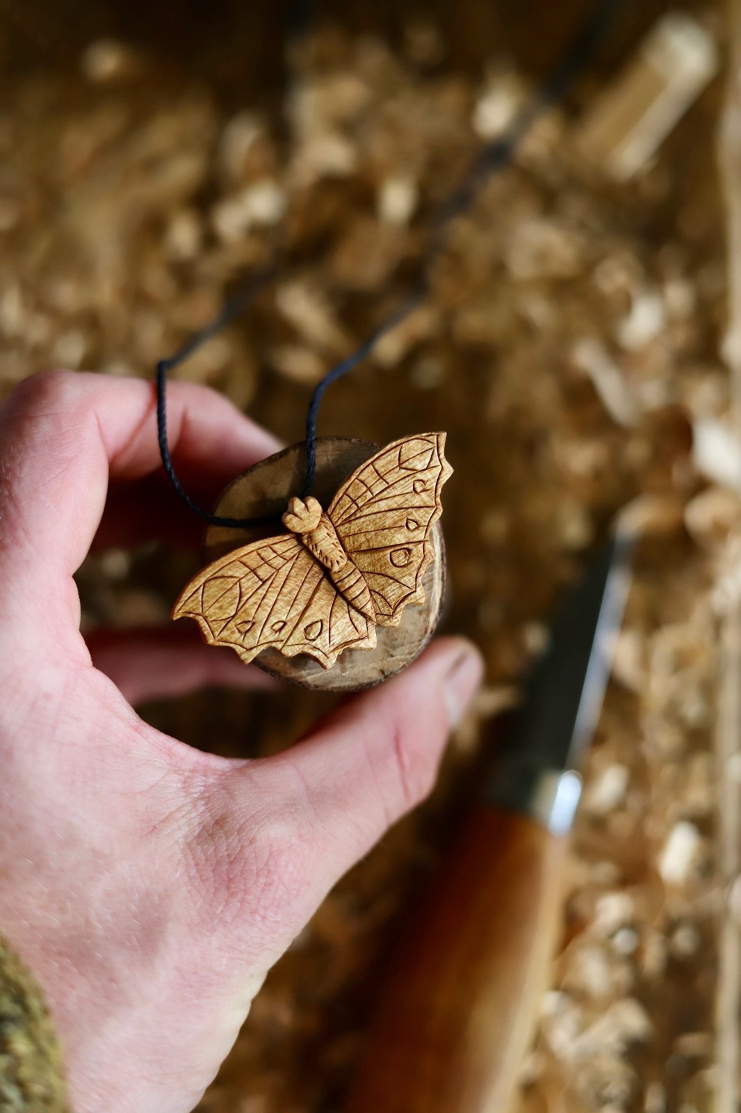 Peacock Butterfly Pendant Necklace The Woodland Carver