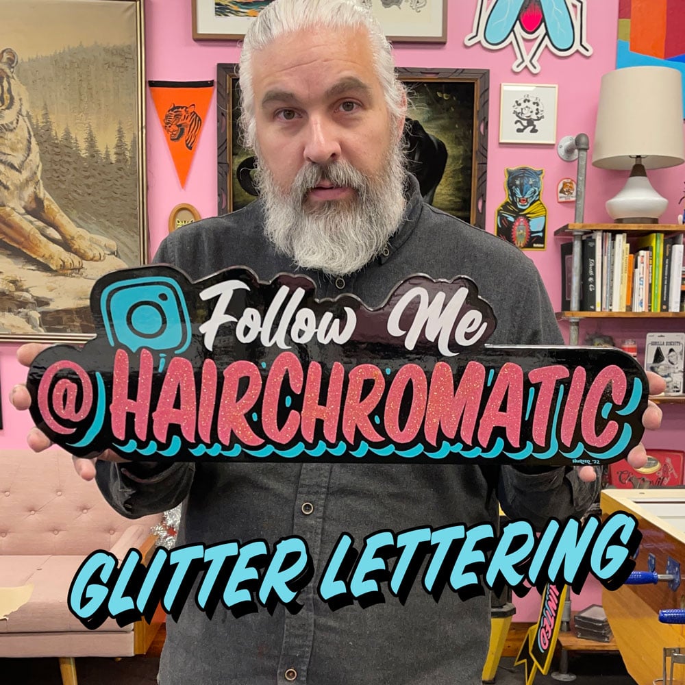 Follow me Sign w/ Glitter Lettering | Hurfer Hand Painted