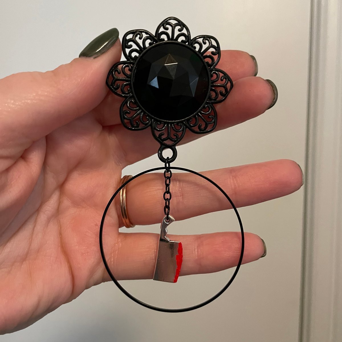 Black Gem Cleaver Hoop Dangles (sizes 7/8-1 1/2) | Plugs By Emma