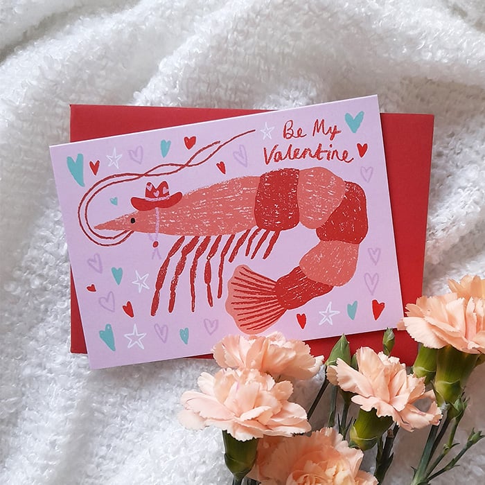 Valentine's Shrimp Card | Charlotte Bowie Illustration