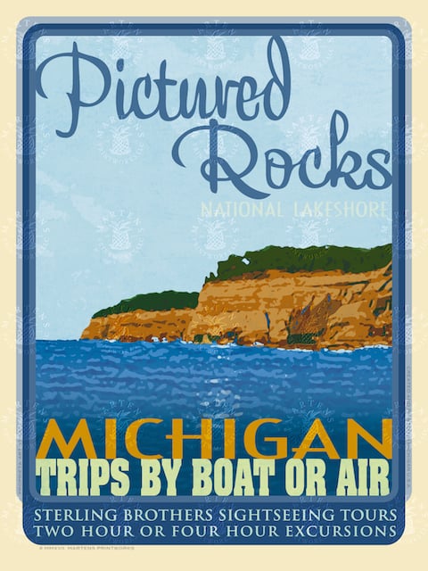 Pictured Rocks National Lakeshore Michigan Vintage Style Travel Poster ...