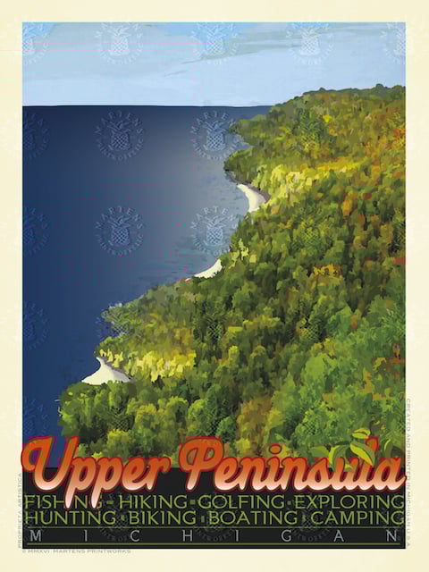 Upper Peninsula Michigan Vintage Style Travel Poster Art | Print No 016 ...
