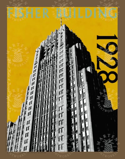 Original Detroit Fisher Building Hand Made Art Print | Martens ...