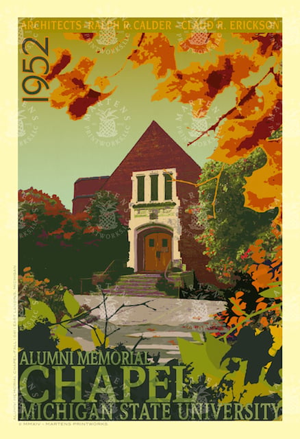 Michigan State University Alumni Chapel Limited Edition Vintage Style ...