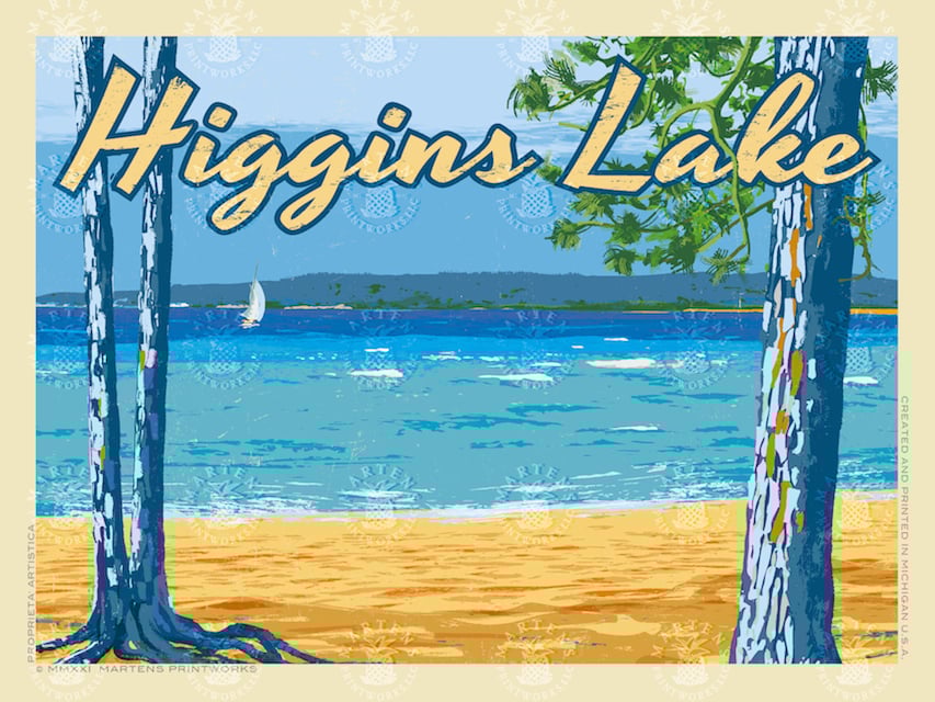 Higgins Lake Michigan Retro Style Poster Art | Print No 095 | Martens ...