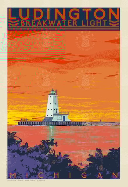 Ludington Michigan Breakwater Lighthouse Limited Edition Vintage Poster ...