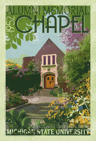 Michigan State University Alumni Chapel Limited Edition Vintage Style ...