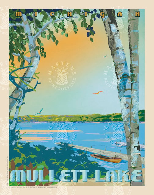 Original Mullett Lake Michigan Hand Drawn Art Print | Martens ...