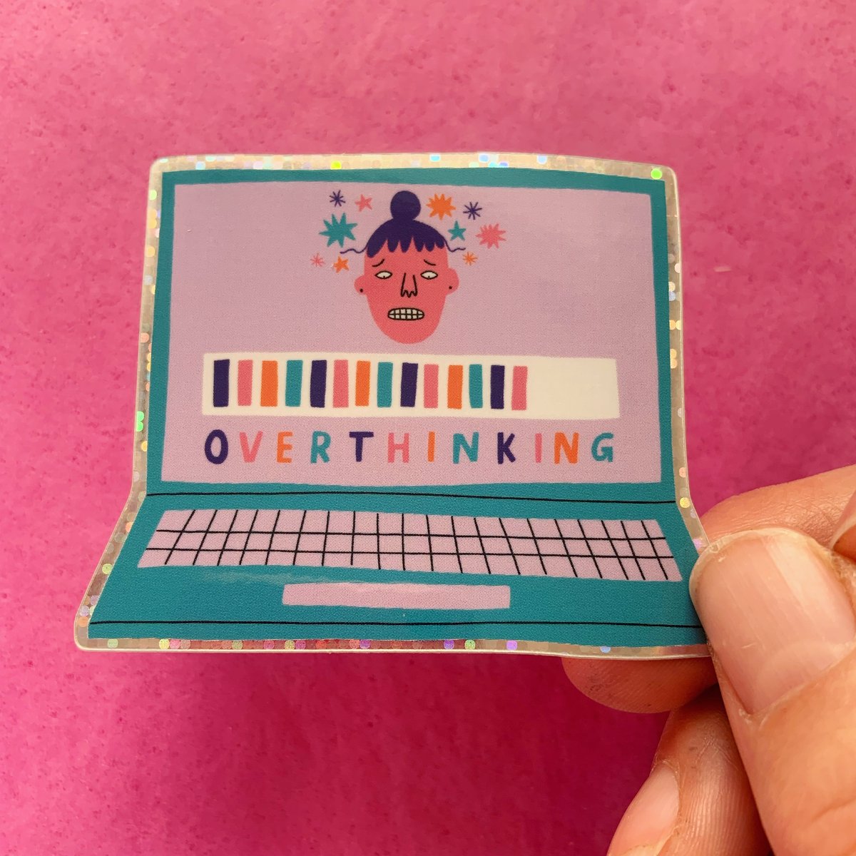 Overthinking Glitter Sticker | Ellastrated