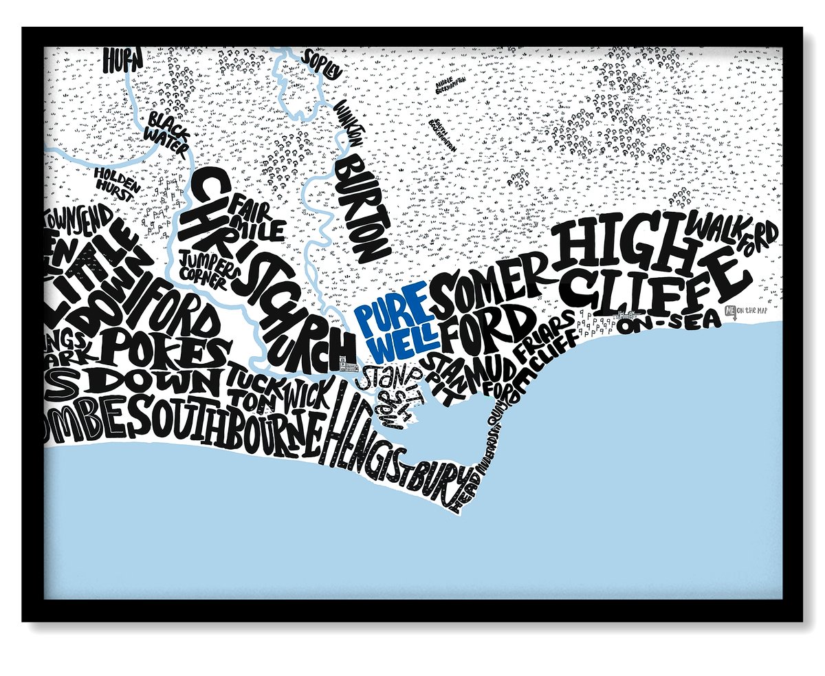 Christchurch & Highcliffe Personalised Typographic map | Me On The Map