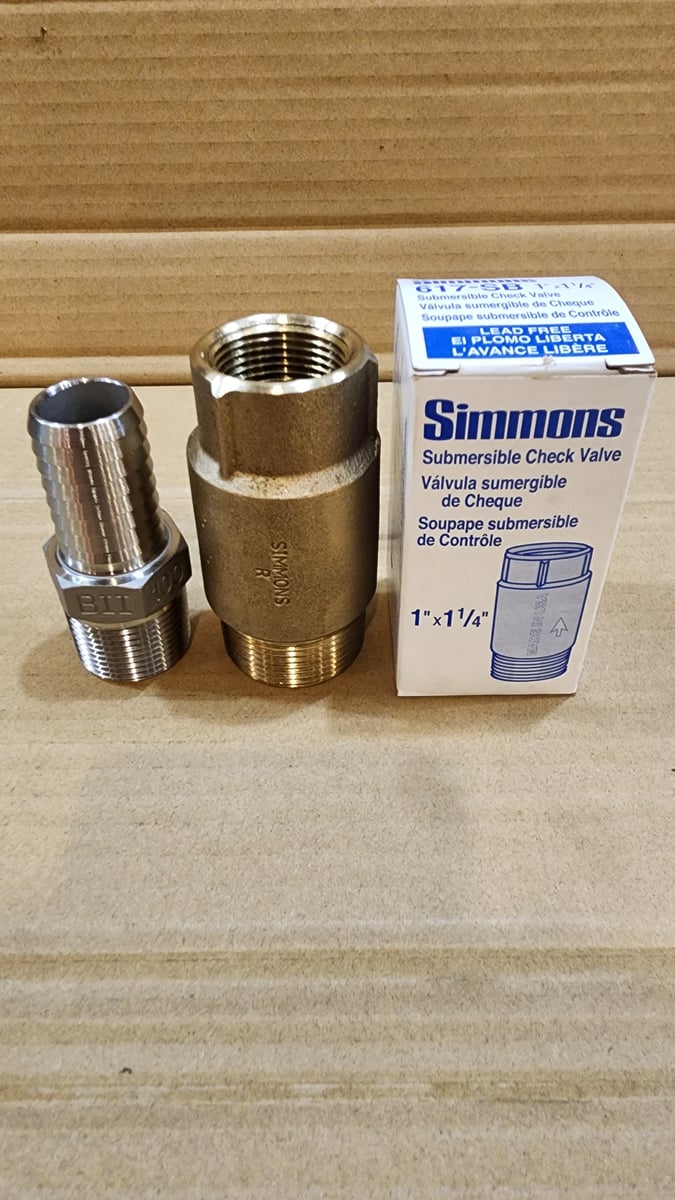 Brass Simmons Check Valve For Pump w/ S.S. 1" Male Fitting | H2o Mechanic