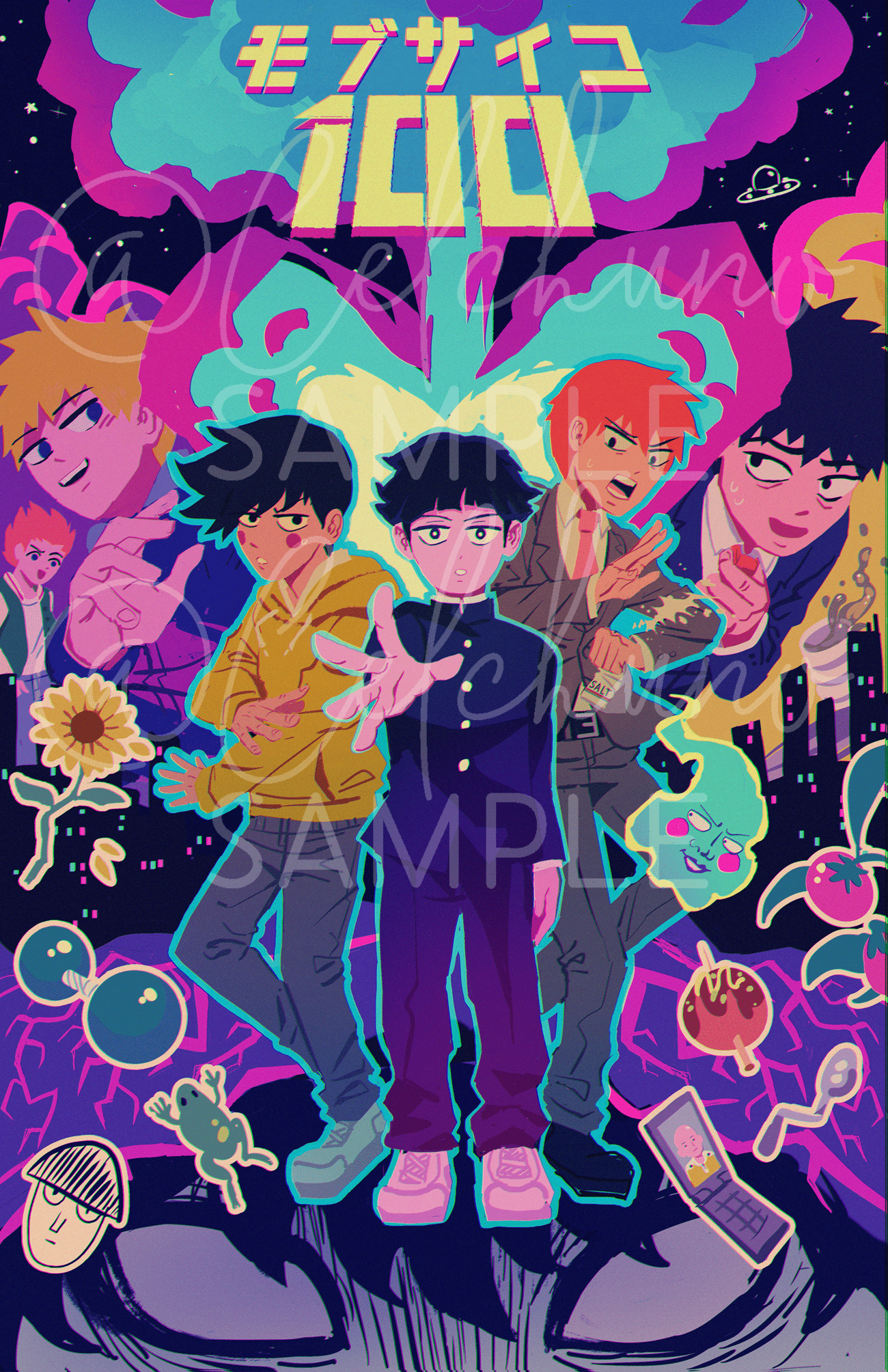 MOB PSYCHO 100 Heart Explosion Holographic Print | celchuno