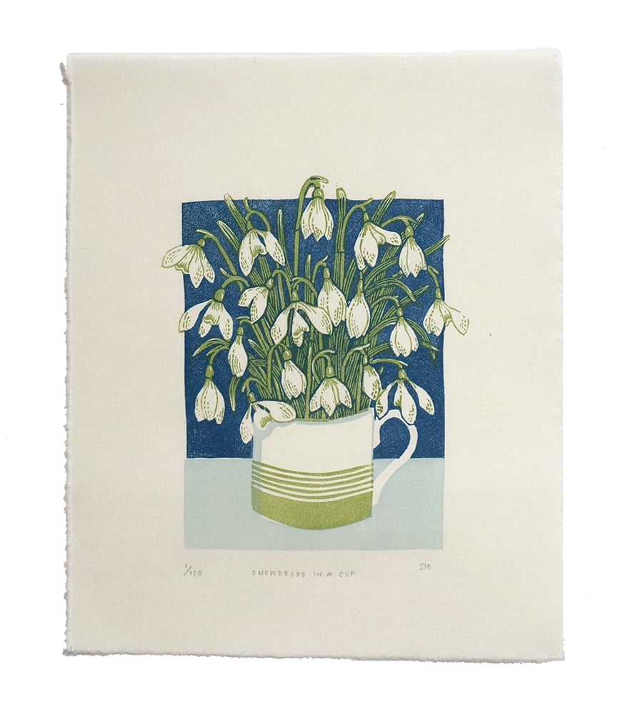 Snowdrops in a Cup - Linocut | Sophie Elm