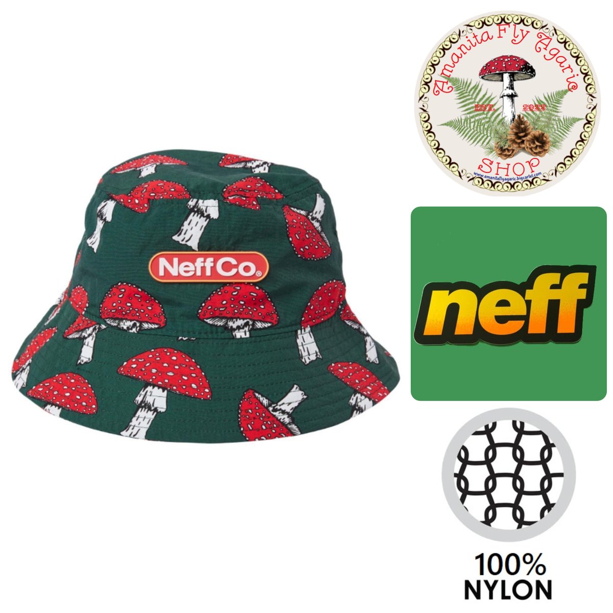🍄 Amanita "Microdose" Green NEFF Bucket Cap / Hat - One Size ...