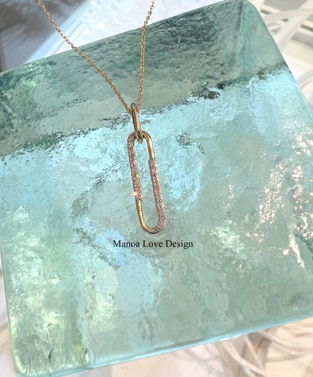 14k solid gold diamond Paperclip pendant necklace | Manoa Love Design