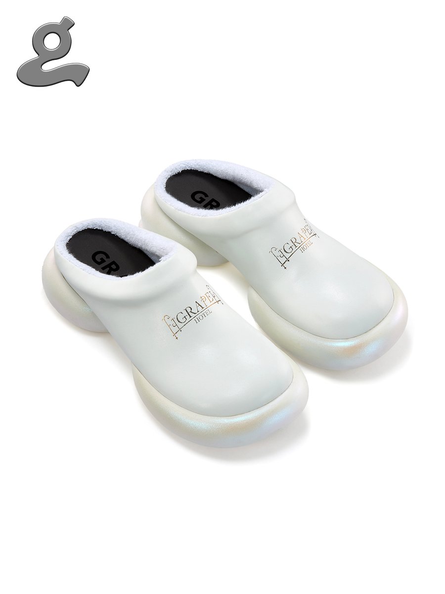 White Logo Platform Slippers | GRAPE