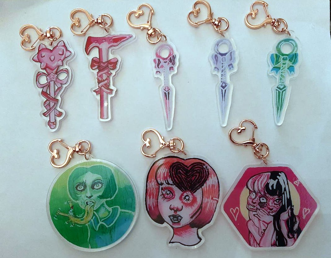 Kawaii Weapons/Cute Horror Keychains | Briana G. Illustration