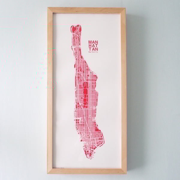 The Harbinger Co. — Pink Silk-Screen Printed Map of NYC
