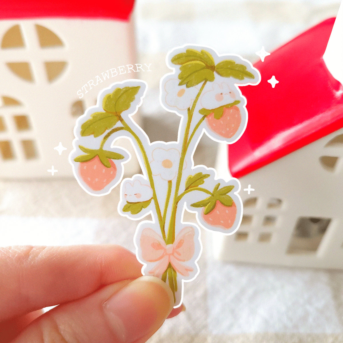 Spring Strawberry Bunny Sticker | feeshmarket
