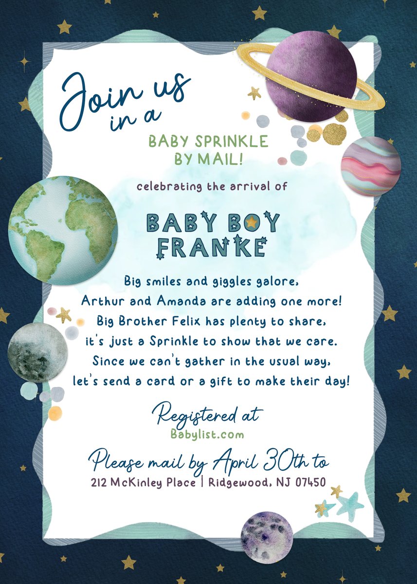 Space themed Baby Sprinkle Package | Paper Fox Prints