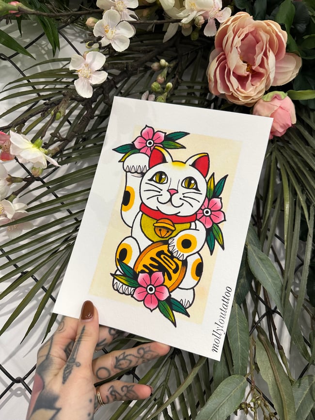 Traditional Lucky Cat Tattoo