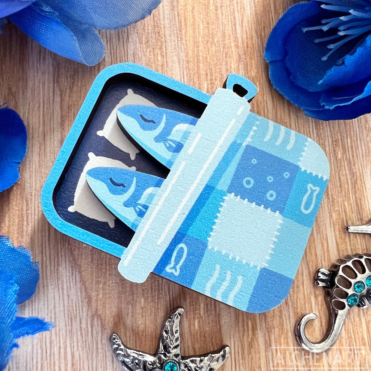 Sleepy Sardines Stacked Wooden Magnet | acorviart