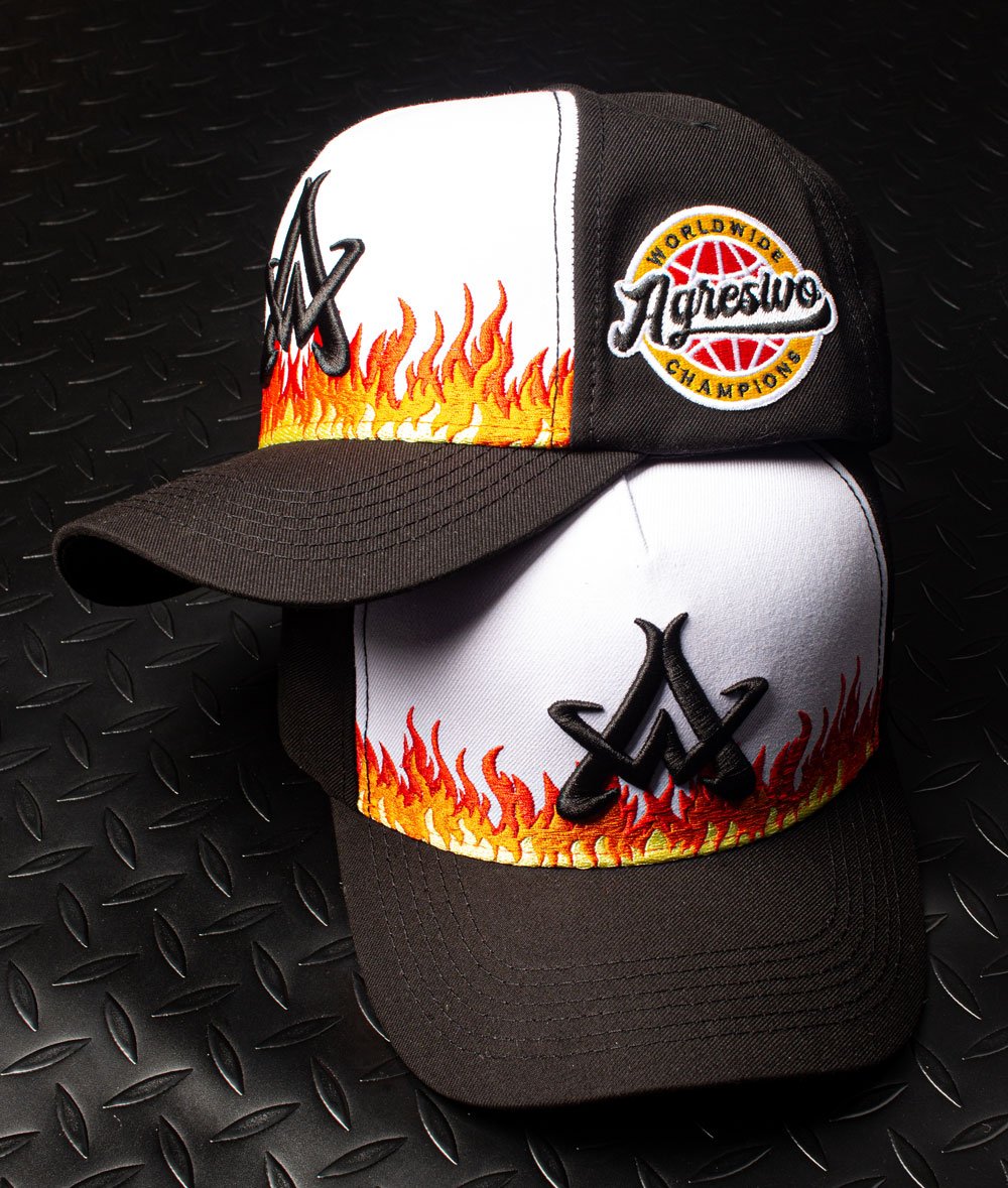 Agresivo Wear Black and White Flames Trucker hat | AGRESIVO WEAR