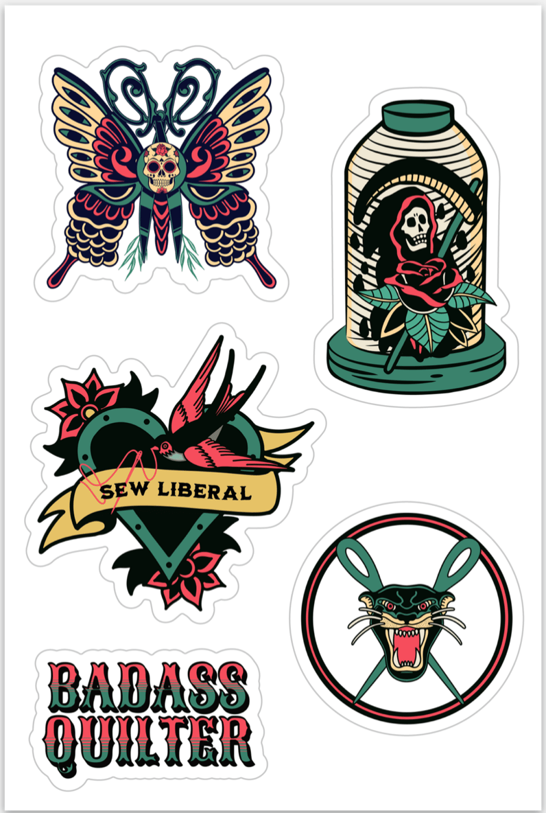 BadAss Minis Tattoo- style Sticker sheet ( 4x6) | BadAss Quilters Shop