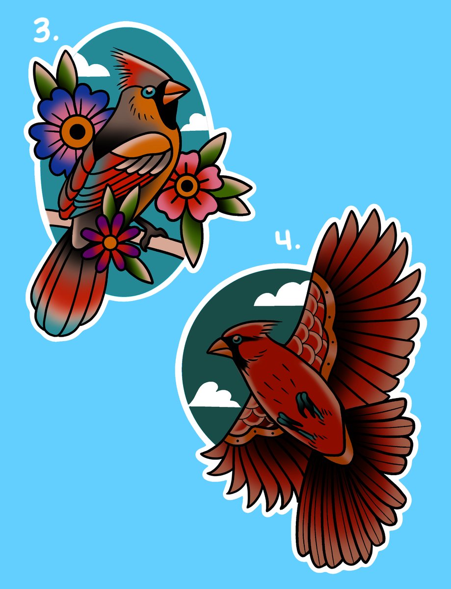 Cardinal Bird Traditional Tattoo Flash