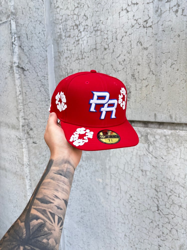 SCARLET RED PUERTO RICO BASEBALL CUSTOM FITTED CAP | WORLDWIDE RANK LLC