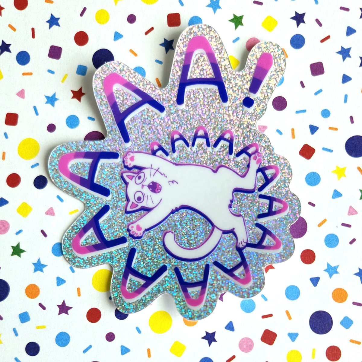 Screaming Cat Glitter Sticker | Squidyjen