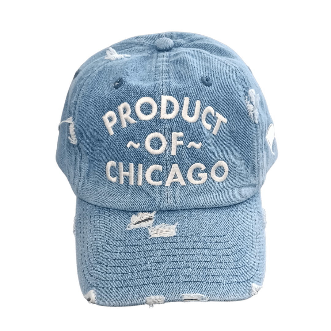 DISTRESSED DENIM CAPS | PRODUCT OF CHICAGO