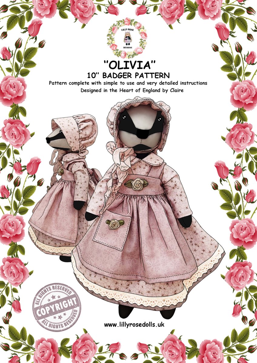OLIVIA the Badger 10 inch sewing pattern, with full instructions ...