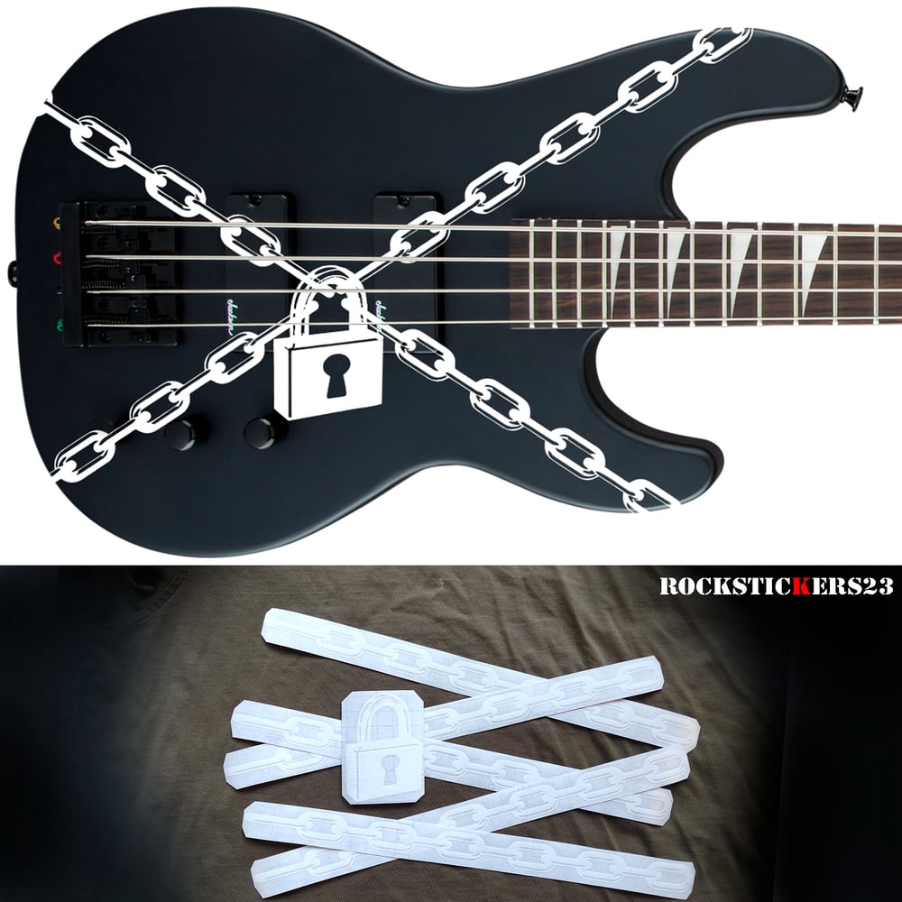 Chain and lock vinyl stickers for guitars, electric guitars, bass ...