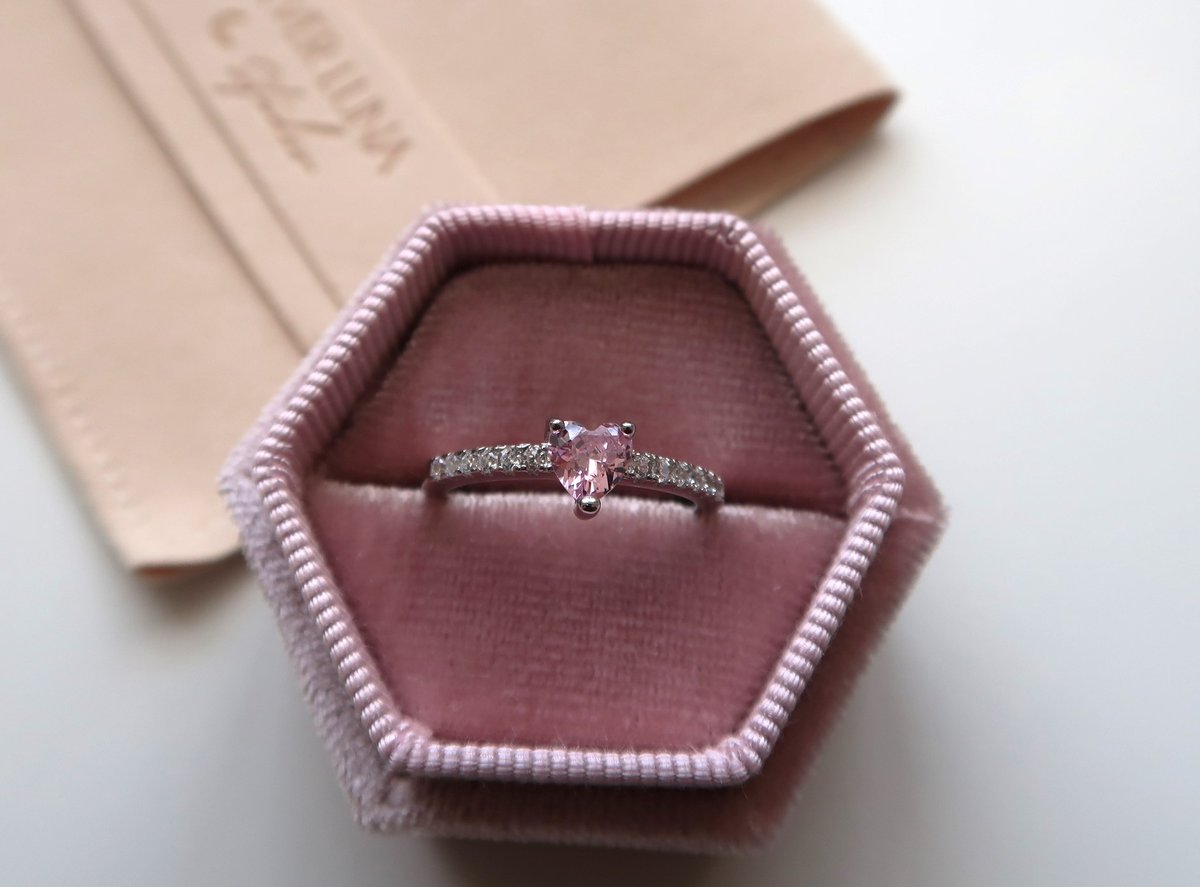mini pink heart silver ring 迷你粉心银戒 | Silver Luna Studio