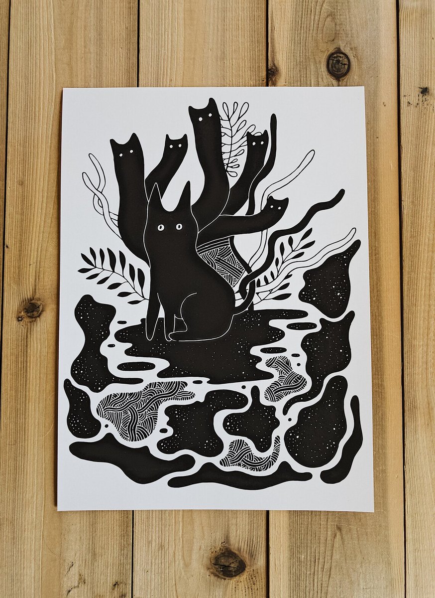 Inky Ghost Cats - 8" x 11" Art Print by Allie | aeseaes