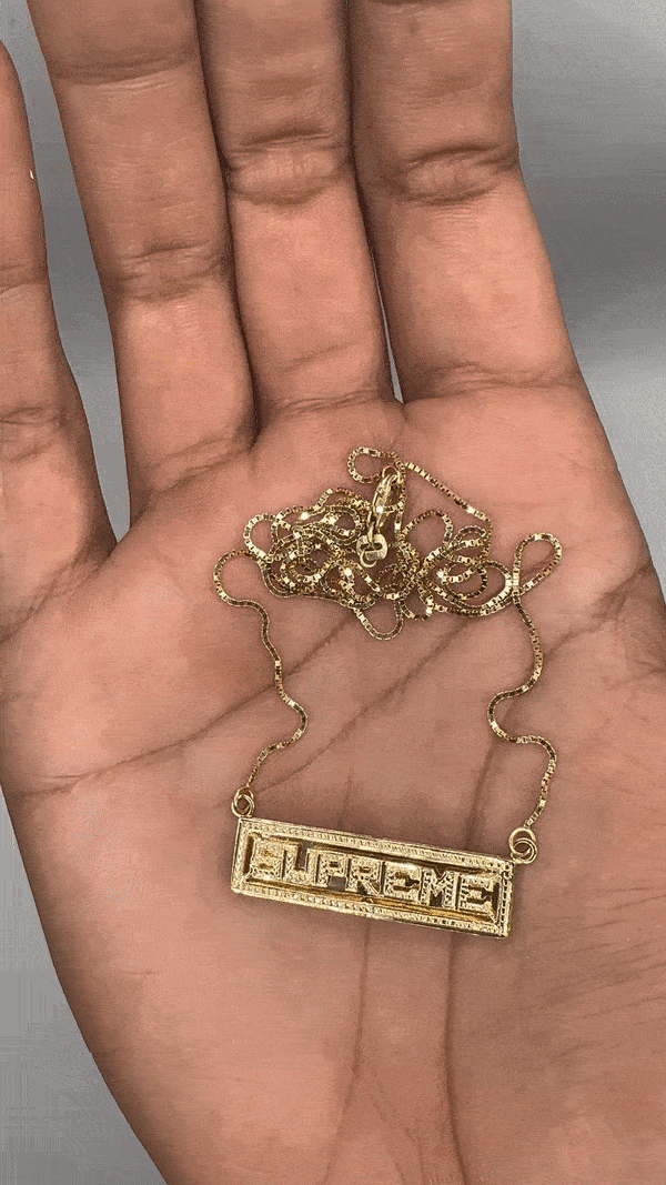 Rare 14K Gold Supreme New York Name Plate Pendant (2020 Rare 14K Gold Supreme New York Name Plate Pendant (2020