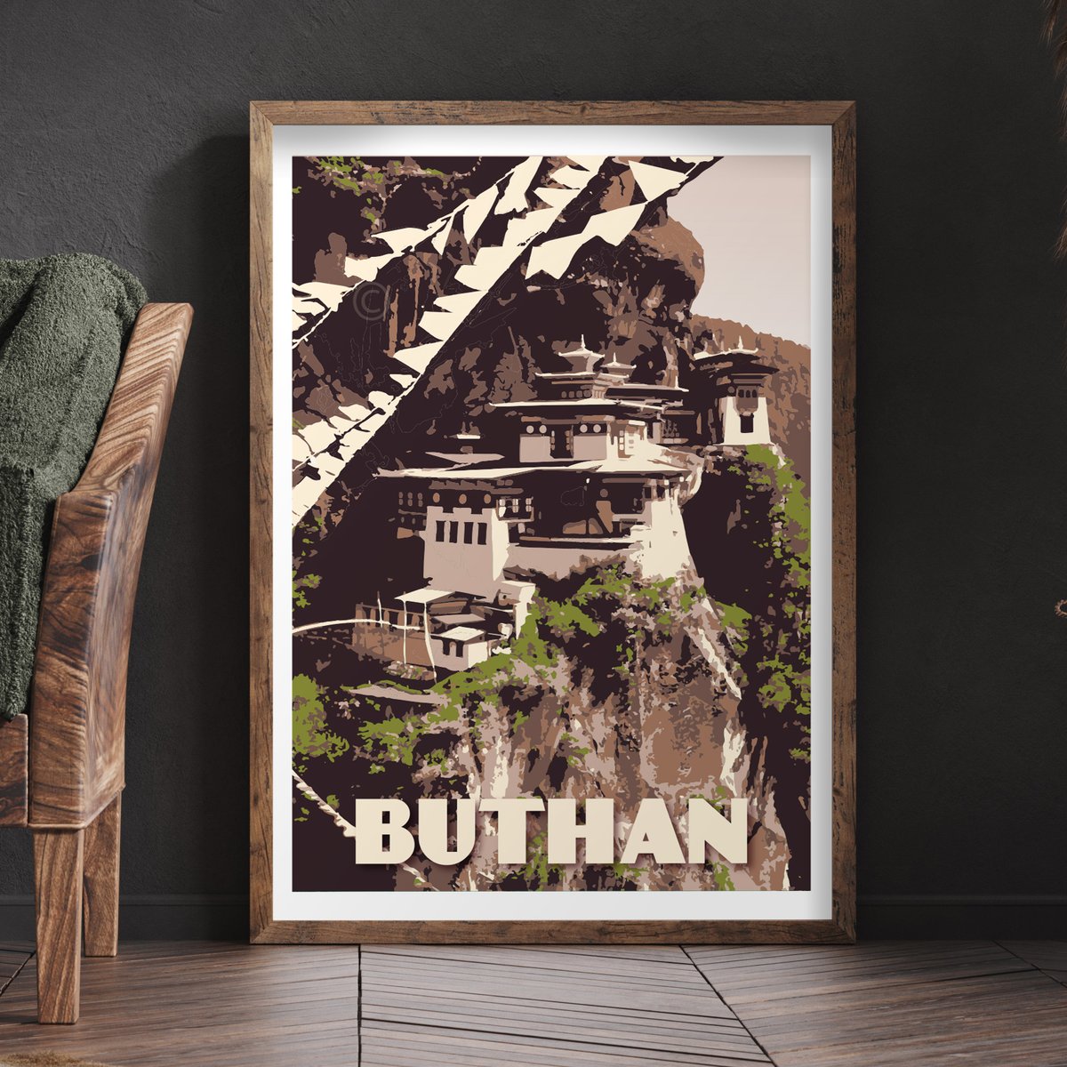 Vintage Poster Bhutan - Paro Taktsang - Tiger Nest - Fine Art | vintage ...