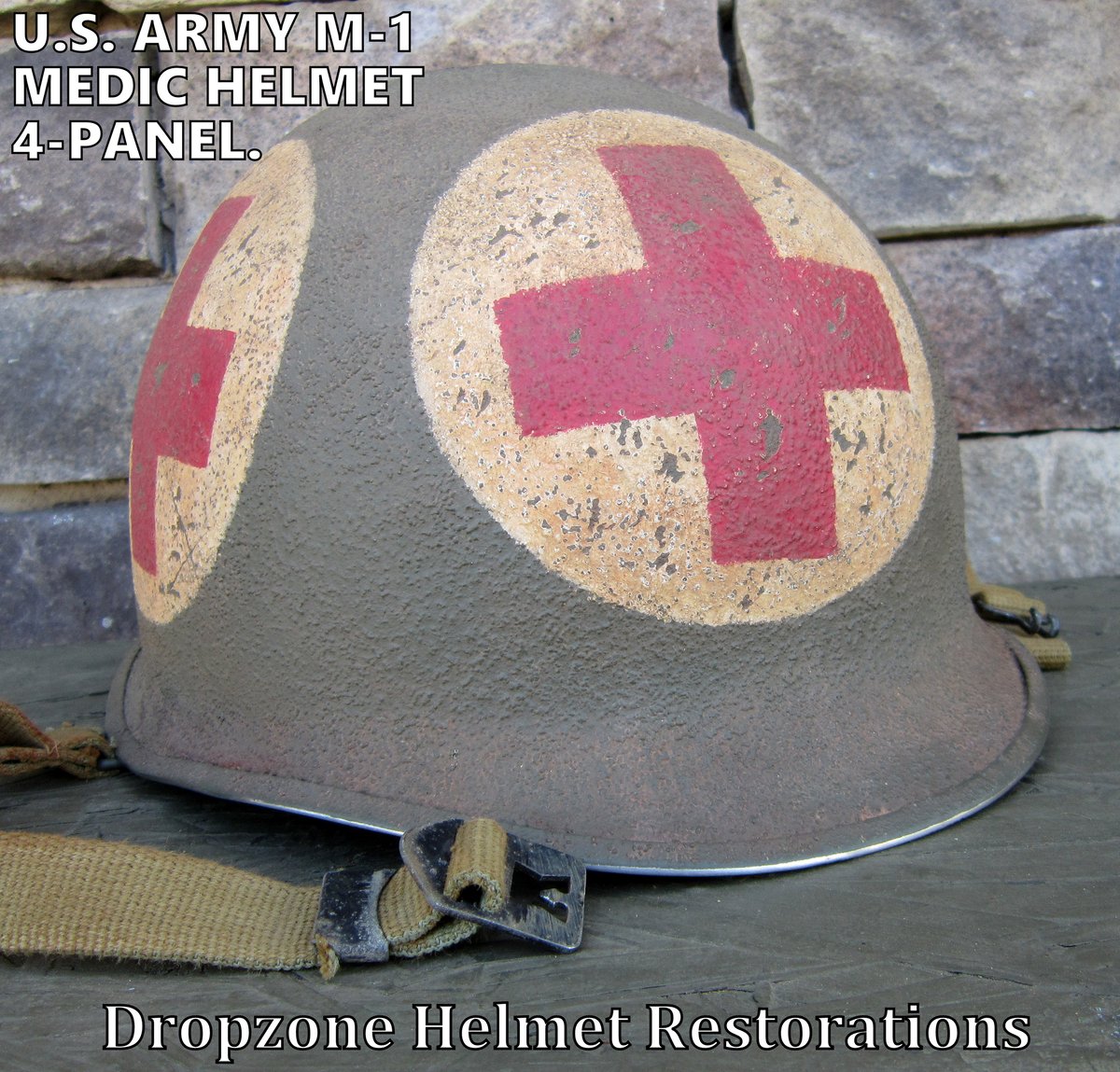WWII M-1 Helmet U.S. Army Medic 4-Panel | Dropzone Helmet Restorations Co.