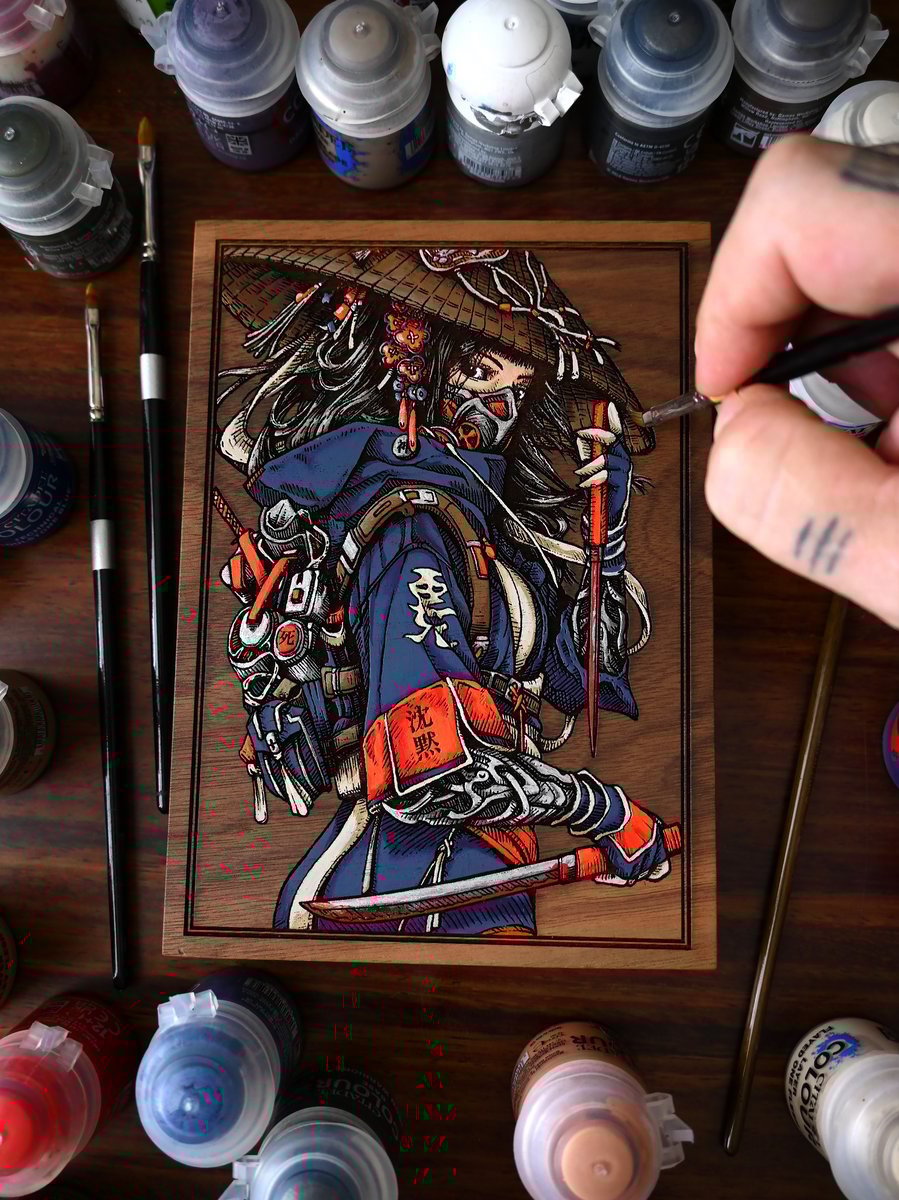 "Sakura the Silent" Engraved Painting | SpaceWolf