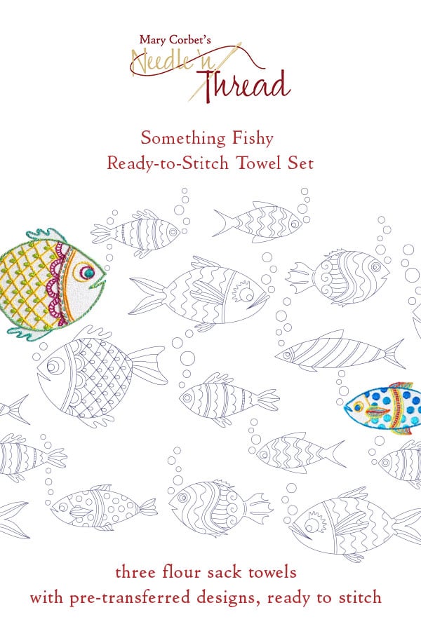 Mary Corbet's Needle 'n Thread — Something Fishy Ready-to-Stitch Towel Set