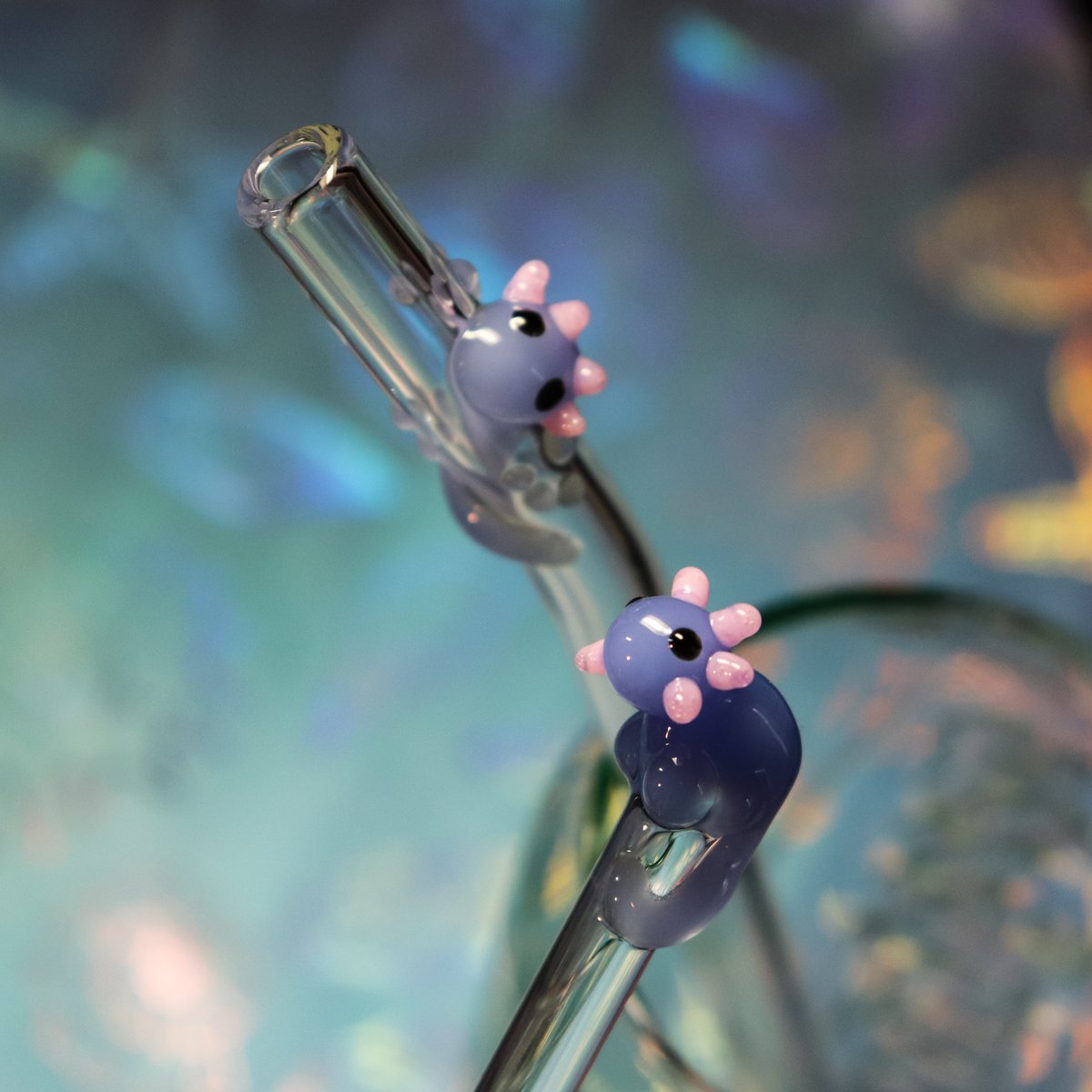 Icy Blue Axolotl Glass Straw + Stir Stick Set | Bow Valley Straws