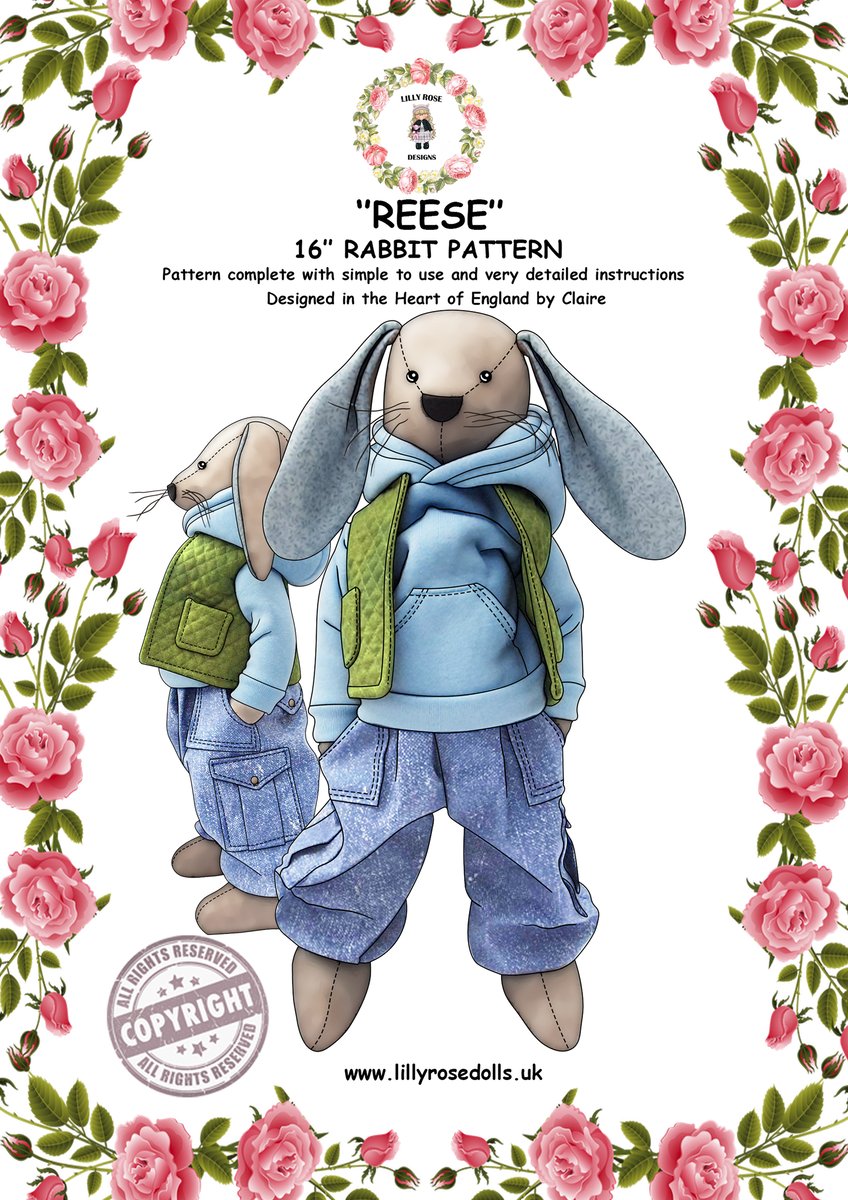 REESE the Rabbit 16 inch sewing pattern, with full instructions UK Made ...