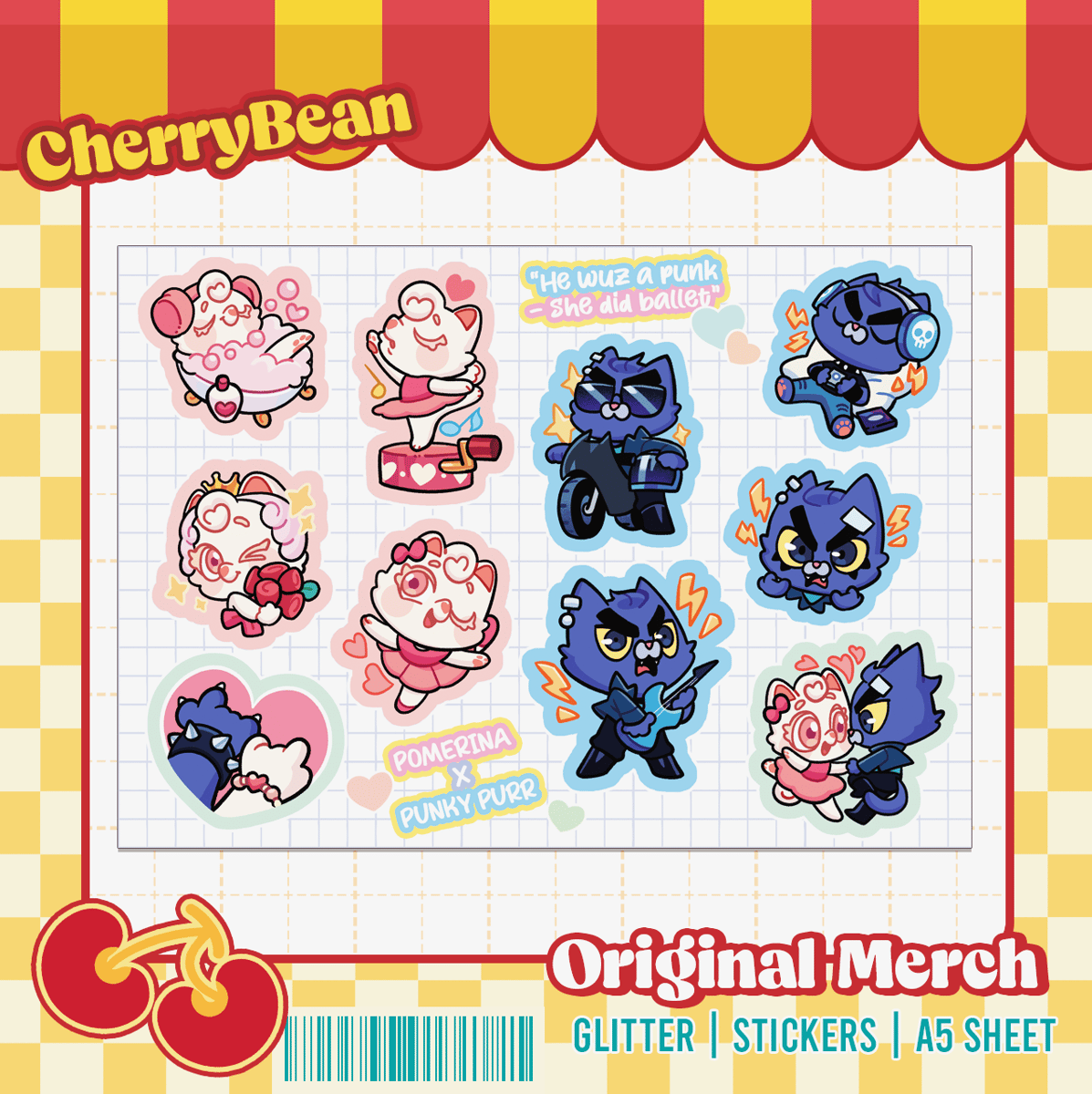 Original - Punky Purr & Pomerina Sticker sheet | Cherry Bean