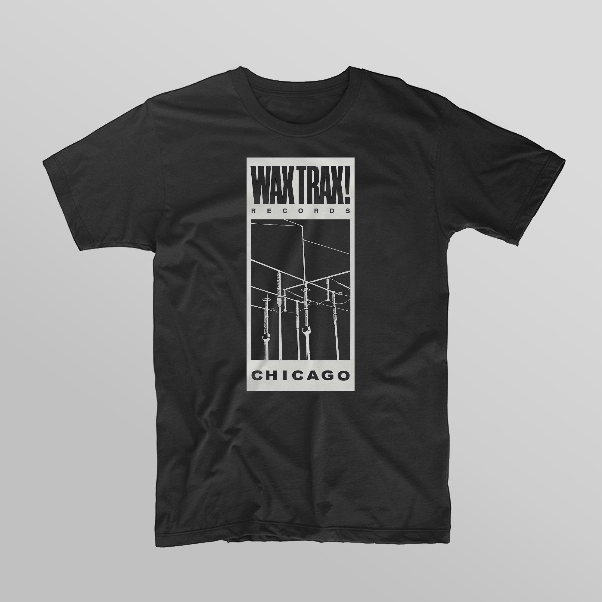 Wax Trax T Shirt Classic Wire Logo White Wax Trax Records