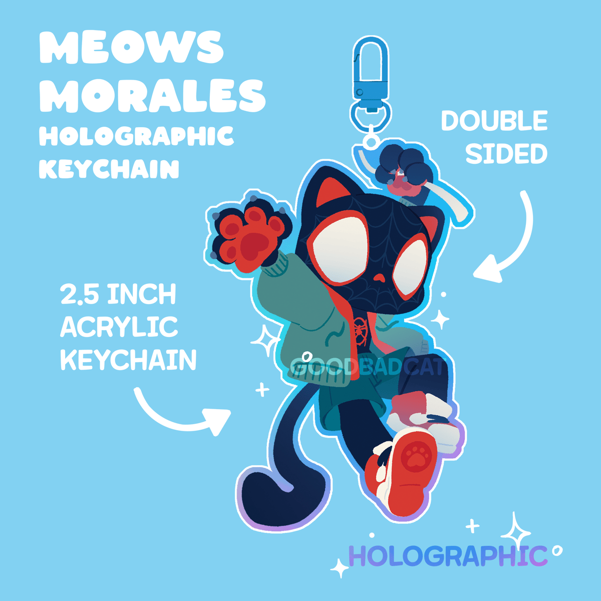 MEOWS MORALES HOLOGRAPHIC KEYCHAIN | GOODBADCAT